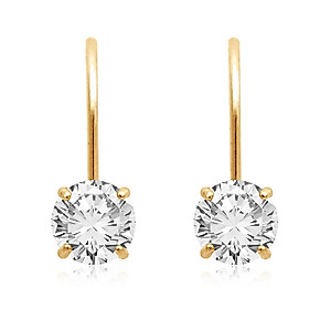 Jewelili 10k Yellow Gold 6mm White Round Cubic Zirconia Leverback Earrings