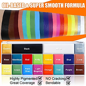 Drawdart Face Body Paint Kit, 20 Colors Oil Based Painting Palette with 4 Professional Artist Brushes, Large Deep Pan Face Painting Kit Ideal for Halloween SFX Cosplay Costume Makeup