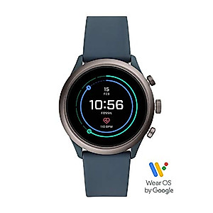 Fossil Men's Gen 4 Sport Heart Rate Metal and Silicone Touchscreen Smartwatch, Color: Grey, Blue (FTW4021)