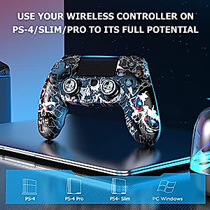 XISOGUU 2 Pack Wireless Controller for PS4, Wireless Remote Control Compatible with Playstation 4/Slim/Pro,with Double Shock/Audio/Six-axis Motion Sensor (black graffiti)