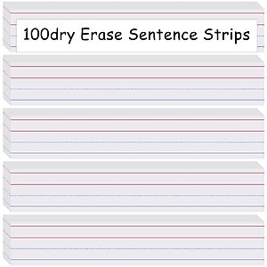 Dry Erase Sentence Strips for Teacher Ruled Sentence Strips Word Writing Strips 16 x 3 Inches White Sentence Strips for Kids Toddlers Students Classroom Supplies (100 Sheet)