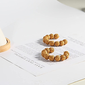 Exaggerated retro rattan big earrings lightweight geometric shape bohemian earrings handmade straw wicker woven big circle 925 silver hoop earrings for women and girls (Rattan Earrings)