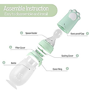 SANFE ELEPHANT Baby Spoons, Silicone Baby Food Dispensing Spoon, Squeeze Feeding Spoon with Cartoon Dust Cover, 4 oz. (Pink)