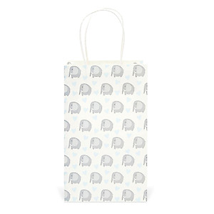 Sparkle and Bash Blue Elephant Party Favor Gift Bags with Handles for Boy Baby Shower (24 Pack)