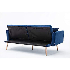 SZLIZCCC 63" Accent Sofa, Mid Century Modern Velvet Fabric Couch， Convertible Futon Sofa Bed ，Recliner Couch Accent Sofa Loveseat Sofa with Gold Metal Feet (Blue)