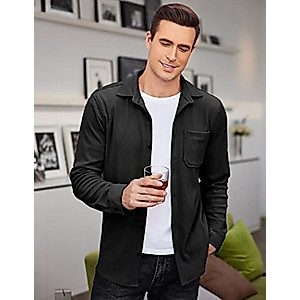 COOFANDY Men's Corduroy Casual Shirts Long Sleeve Button Down Outdoor Light Jackets Black