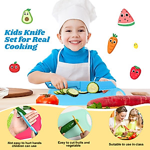 Dandat 60 Pcs Kids Knife Set Kids Plastic Knife with Cutting Board Toddler Knifes Serrated Edges Kids Chopping Board Kids Cooking Utensils for Salad Fruit Preschool Cooking Class Party