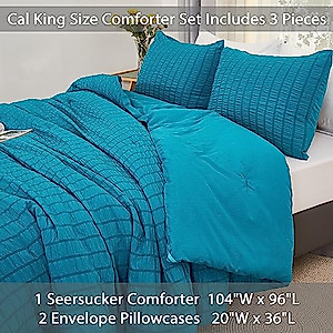AveLom Teal Seersucker California King Comforter Set (104x96 inches), 3 Pieces-100% Soft Washed Microfiber Lightweight Comforter with 2 Pillowcases, All Season Down Alternative Bedding Set