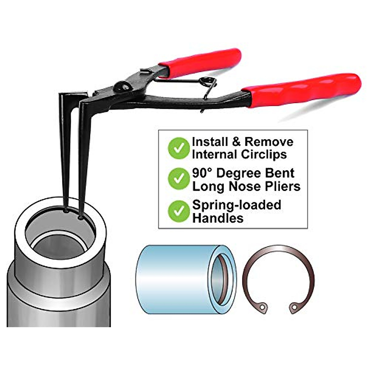 Toolwiz Snap Ring Pliers Set Heavy Duty Internal Master Cylinder Snap Ring Pliers Extra Long Snap Ring Pliers 90 Degree Long Nose Pliers for Trucks Motorcycles Cars, NOT Fit for External Snap Rings