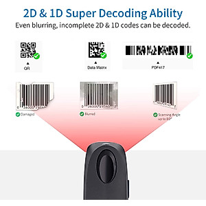 Bluetooth Wireless Handheld Barcode Scanner with Base 2.4G Wireless+USB Wired 1D 2D Barcode Scanner QR PDF417 Data Matrix UPC Rechargeable Bar Code Scanner for Laptops/PC/Android/Apple iOS