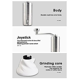 Manual Coffee Grinder, Adjustable Portable Coffee Grinder, Stainless Steel Hand Coffee Mill Grinder,Small Hand Coffee Grinder Manual,Grinding Burr for Travel, Camping, Kitchen and Offiice