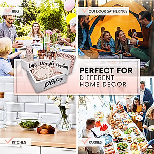 Rustic Sisters Kitchen Countertop Paper Plate Utensil Holder Caddy - Organizer for Plates, Cups, Cutlery and Napkins - Perfect for Parties, BBQs and Outdoor Gatherings - White Pine Wood