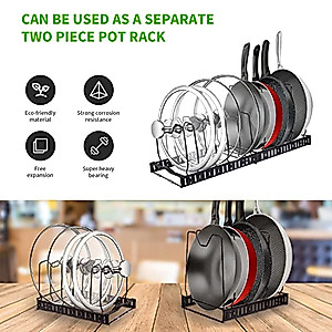warmartter Expandable Pot and Pan Organizers Rack Stainless, Pot and Pan Organizer with 11 Adjustable Compartments(4 large sizes and 7 short sizes.) Accommodate 10+ Frying Pans and Pots Lid