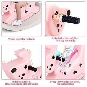 BABY JOY Kids Rocking Horse,Ride-on Horse for Toddlers with Music & Lights, HDEP Ride Animal Dog Rocker for Indoor & Outdoor,Boys & Girls Rocking Toy for Age 6 Mons Up (Pink)