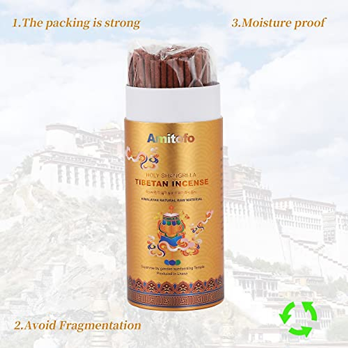 Tibetan Incense Sticks - Tibet Natural Meditation Healing Incense (160 Sticks) 300-year-old Buddhist Incense Secret Recipe - Blessed by Monk Used for Prayer Ceremony,Attracts Wealth