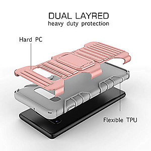 Samsung Galaxy S10 Case with Cross Body Strap and Stand, 2 in 1 Shockproof Hybrid Hard PC & Soft Rubber, Crossbody Lanyard Perfect for Go Outside and Women Kid Elderly,Pink