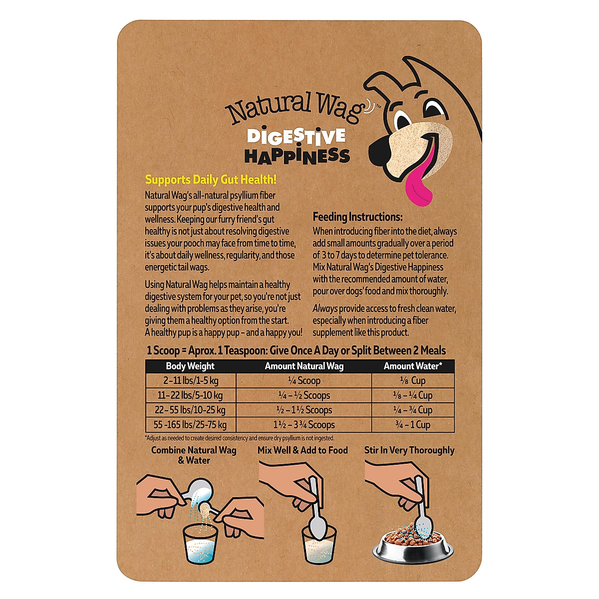 Natural Wag Digestive Happiness for Digestion & General Health Supplement for Dogs - Psyllium Husk Fiber - Relieve Digestive Conditions, Optimize Stool, and Improve Health