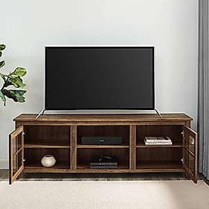 Walker Edison Portsmouth Classic 2 Glass Door TV Stand for TVs up to 80 Inches, 70 Inch, Rustic Oak