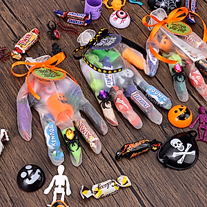 POPGIFTU Halloween Party Favors for Kids, 24 Pack (242PCS) Gloves Stuffed Toys Bulk, Non-Candy Halloween Treat Bags Fillers for Halloween Party Supplies Pinata Classroom Prizes