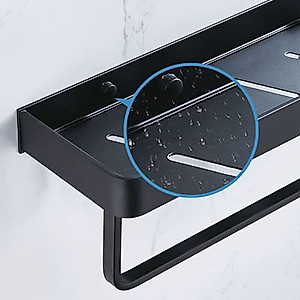 Fippkargo Bathroom Shelf with Towel Bar, Wall Mounted Shower Storage Organizer Holder Rack, Floating Shelf for Bathroom,Kitchen,Toilet 15.7" (Black)