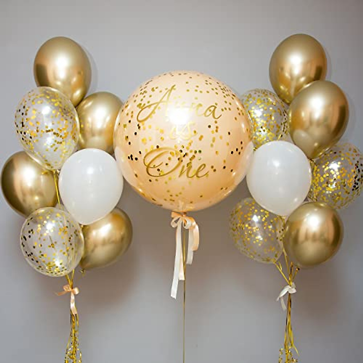 RUBFAC 104pcs Gold and White Balloons Garland Arch Kit with Gold Confetti Balloons for Baptism Wedding Birthday Party Decoration