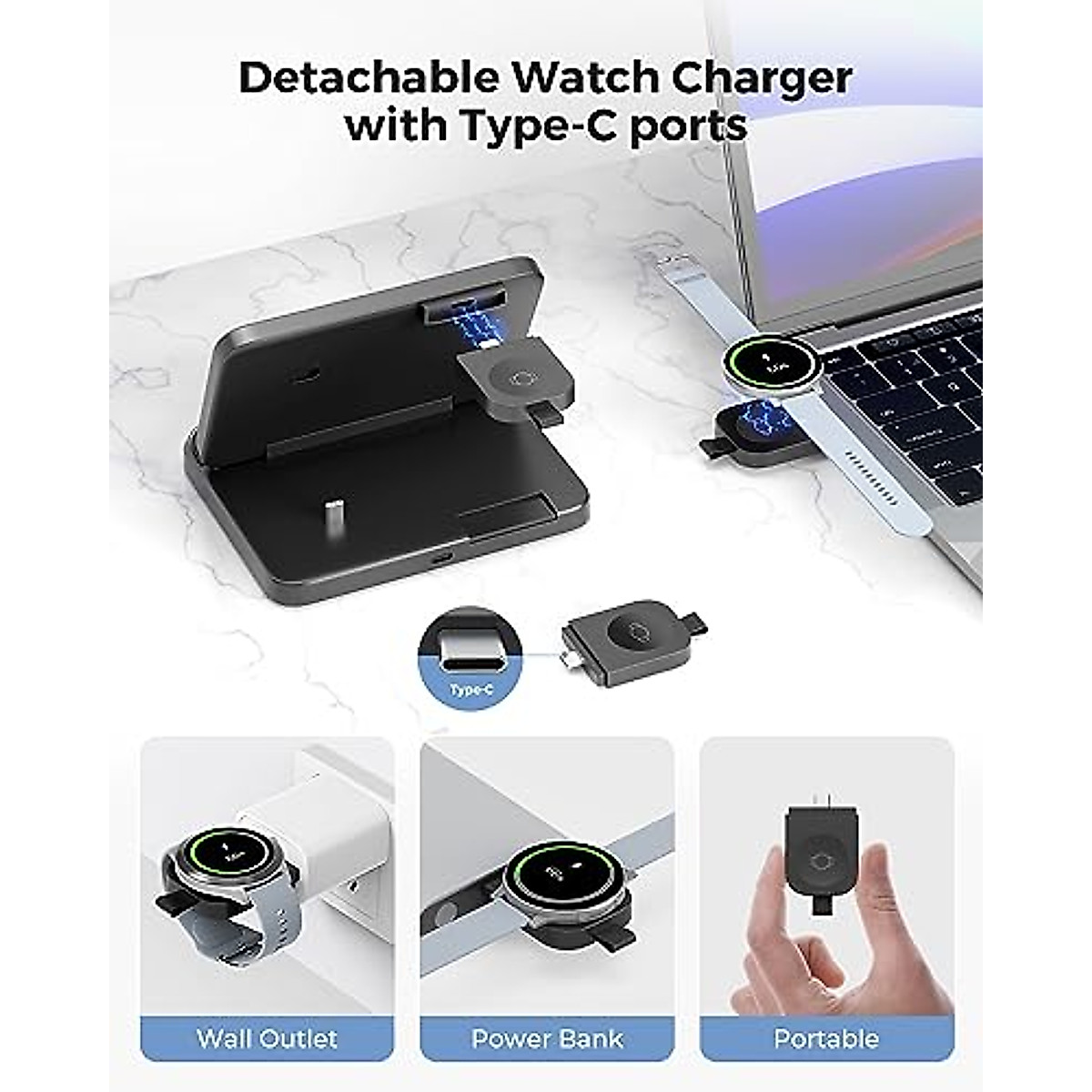Charging Station for Samsung 3 in 1 Foldable Wireless Charger Fast Charger Dock Stand for Galaxy Z Fold 4/3, Z Flip 5/4/3, S23/S22/S21/S20, Note20/10 Ultra, Watch 5 Pro/5/4/3/Active, Buds+/2/Pro/Live