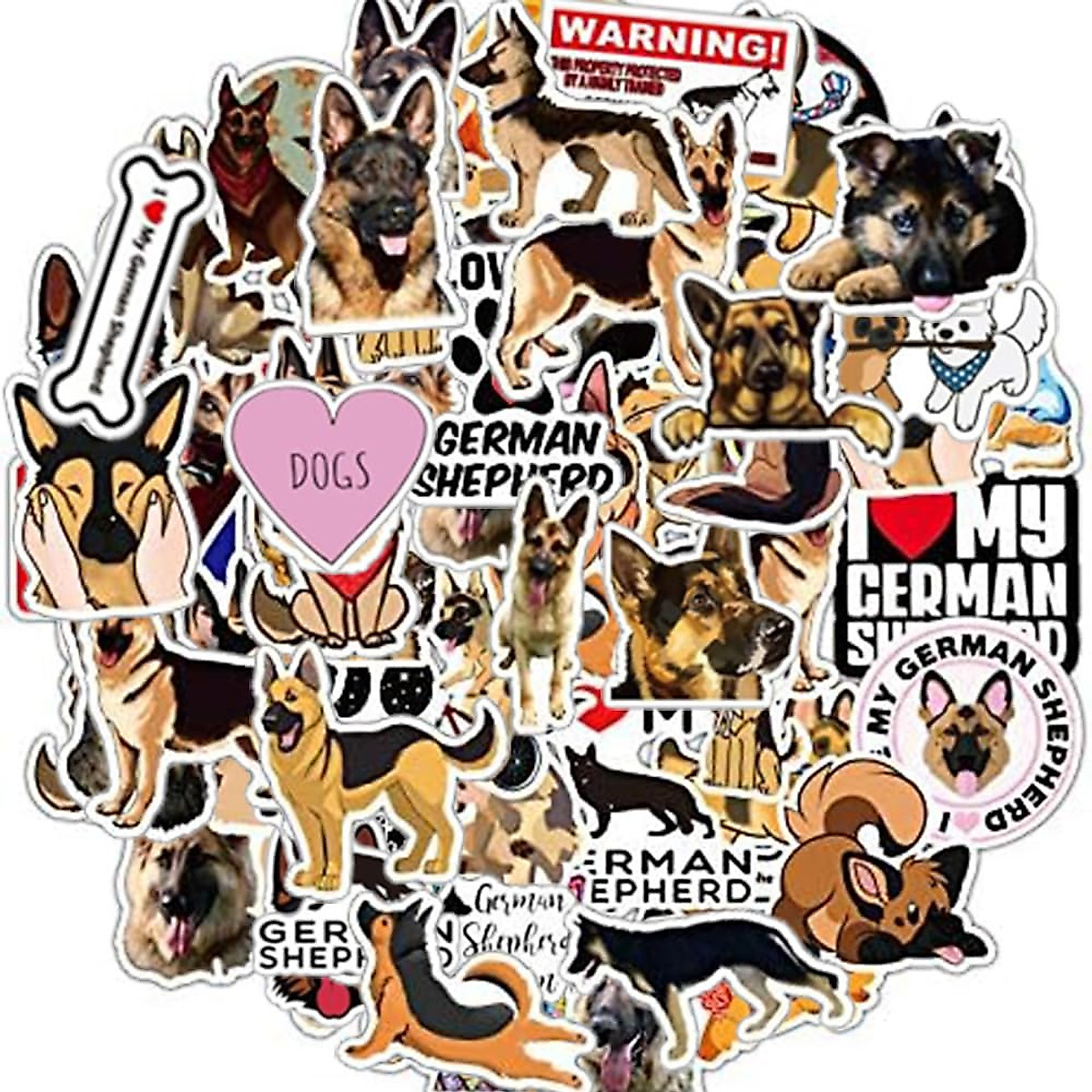 50 Pcs German Shepherd Dog Stickers Huntaway Waterproof Vinyl Stickers for Water Bottles Laptop Luggage Cup Mobile Phone Skateboard Decals, Suitable for Kids, Teens, Adults