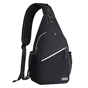 MOSISO Sling Backpack, Multipurpose Crossbody Shoulder Bag Travel Hiking Daypack, Black, Medium