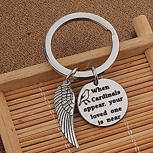 QIIER Memorial Jewelry When Cardinals Appear Your Loved One is Near Keychain with Angel Wings Charm In Memory of Love one Sympathy Gift (silver)