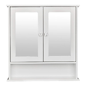 Volowoo Bathroom Mirror Cabinet,Double Door Mirror Indoor Bathroom Wall Mounted Cabinet Shelf White