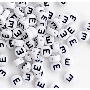 Bxwoum 100PCS Letter Beads 4X7mm Acrylic Alphabet Beads for Jewelry Making White Round Vowel Letter E Beads for Bracelets Making Necklaces DIY