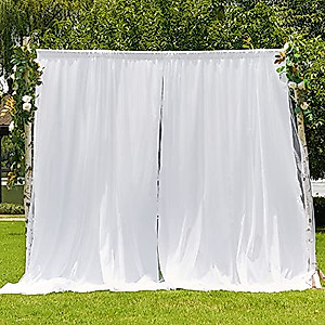 NICETOWN White Backdrop Curtains Overlapped with Tulle Backdrop Background Wall Drapes for Holiday Video Parties Weddings Baby Birthday Party Bridal, Space Divider (5' W x 8' L, 2 Pieces)