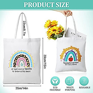Silkfly 10 Pack Rainbow Teacher Tote Bags Gift for Christmas, Teacher's Day, End of Semester, Retirement Teacher Appreciation Gift Reusable Canvas Bags for Women 15 x 14 Inch