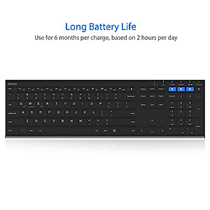 Arteck HB192 Universal Bluetooth Keyboard Multi-Device Stainless Steel Full Size Wireless Keyboard for Windows iOS Android Computer Desktop Laptop Surface Tablet Smartphone Rechargeable Battery