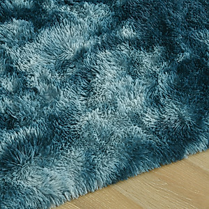 DweIke Fluffy Modern Area Rugs for Living Room Bedroom, 3x5 ft Plush High Pile Rug for Kids Girls Room Nursery Home Decor, Upgrade Non-Slip Girls Bedroom Soft Indoor Rug, Tie-Dyed Peacock Blue