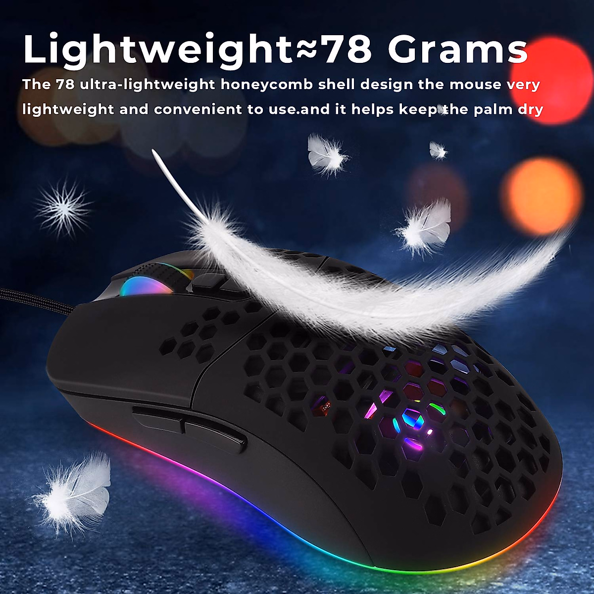 Attoe USB C Mouse,Lightweight Gaming Type C Mouse up to 7200 DPI,Wired Mouse for MacBook Pro Chromebook Laptop PC and More USB Type C Devices (Black)