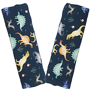 Baby Car Seat Neck Cover, Car Seat Strap Cover, Seat Belt Cushions Pads, Shoulder Strap Protectors, Reversible Pram Harness Covers in Minky Dinosaur, Baby Neck Pad Protector