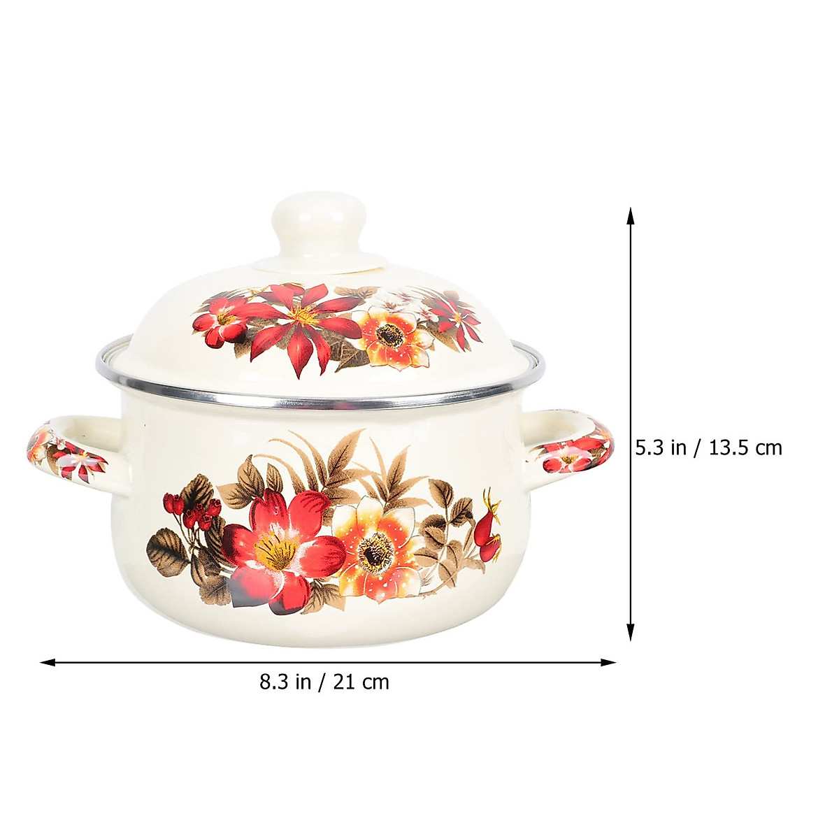 YARNOW Retro Flower Enamel Stew Stockpot-Random Pattern- Non- Stick Ceramic Coated Low Stockpot Stew Pot with Lid 16cm Quart Stockpots Soup Casserole Pasta Milk Sauce Pot for Home Kitchen Cooking