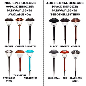 Energizer LED Solar Pathway Lights - 10 Pack of [Bronze] Outdoor Solar Lights - IP65 Waterproof w/Auto On/Off - Patterned Glass and Metal Construction Coated in Bronze