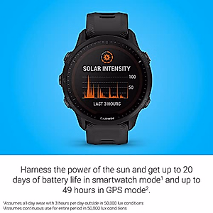 Garmin 010-02638-00 Forerunner® 955 Solar, GPS Running Smartwatch with Solar Charging Capabilities, Tailored to Triathletes, Long-Lasting Battery, Black