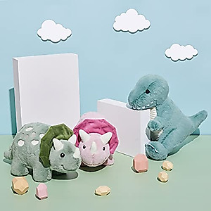 TCBunny Baby Dinosaur 12" Bedtime Stuffed Animal 2-Piece Plush Set, Prefect Kid's Gifts for Boys, Girls, Birthday, Valentine, Christmas (Triceratops-Pink & Green)