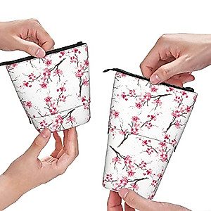 Arasrsey Pen Holder Pencil Telescopic Case Box, Cherry Blossom Spring Flowers, Stand up Pencil Bag with Zipper for School Office