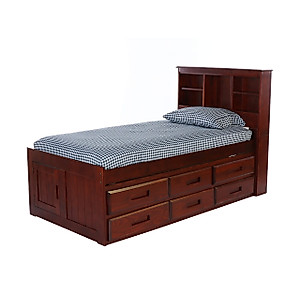 Discovery World Furniture Captain Bed with 6 Drawers (Twin, Merlot)