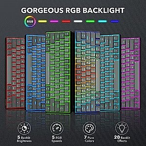 SABLUTE Mechanical Gaming Keyboard, Bluetooth/2.4G/USB-C Wired 60% Compact Mini Keyboard with 20 RGB Effects & 7 Colors Backlit, N-Key Rollover, 61 Keys Layout, Hot Swappable Linear Red Switch