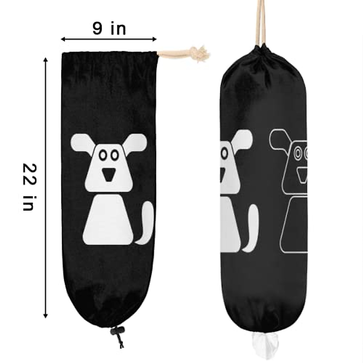 Cartoon Dog Plastic Bag Holder, Animal Black and White Grocery Bag Storage Holder Hanging Garbage Shopping Bag Trash Bags Organizer for Kitchen Home