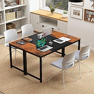 Tangkula 63” x 24” Conference Table, Meeting Table with Metal Frame & Adjustable Foot Pads, Seminar Boardroom Table, Training Table for Office, Black & Rustic Brown