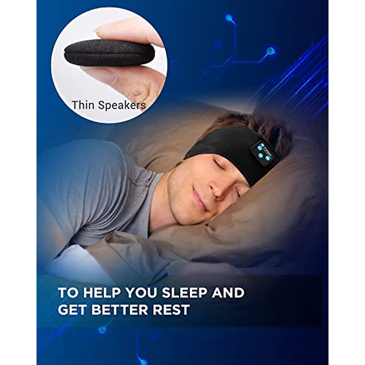 Perytong Sleep Headphones Bluetooth Headband Wireless Sports Headphones Headband, Long Playtime Lightweight Headphones Hi-Fi Stereo Ergonomic ASMR Sleep Headphone Cool Gadget Gift for Men Women Black