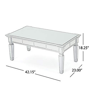 Christopher Knight Home Solanna Mirror Finished Faux Wood Coffee Table, Clear / Mirror White, 23 in x 42.15 in x 18.25 in