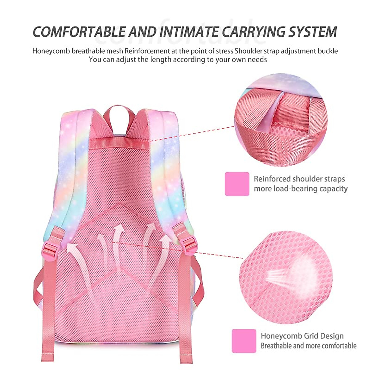 UPlee Unicorn School Backpack For Girls, Kids Elementary Bookbag And Lunch Bag Set, Girls Backpack With Lunch Box,unicorns Backpack Gifts For Girls, Cute Girls Book Bag