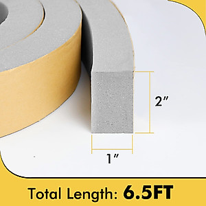 Powrocket Window Air Conditioner Insulation Foam Strip 2 x 1 Inch,High Resilience Window Seal Weather Stripping Tape with Adhesive,Window AC Installation Kit,6.5 Feet Long x 1 Roll